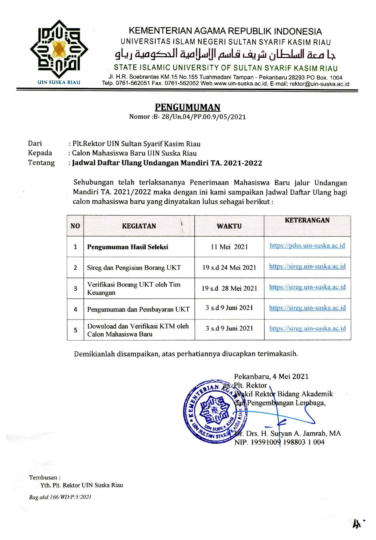 Pengumuman Undangan Mandiri – Bagian Akademik Biro AAKK UIN Suska Riau Pengumuman Undangan Mandiri – Bagian Akademik Biro AAKK UIN Suska Riau
